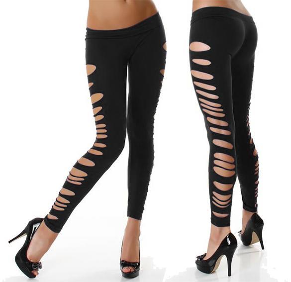 Women Lady Sexy Ripped Torn Slashed Pants Tights Leggings Hose Holes Black Ebay