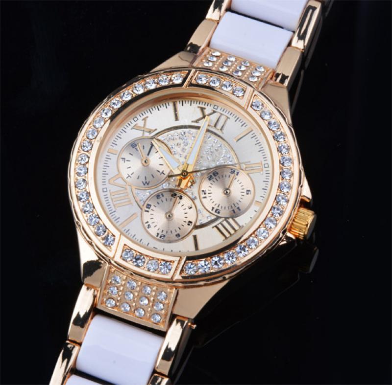 New Womens Bling Crystal Stainless Steel Dial Quartz Analog Wrist Watch